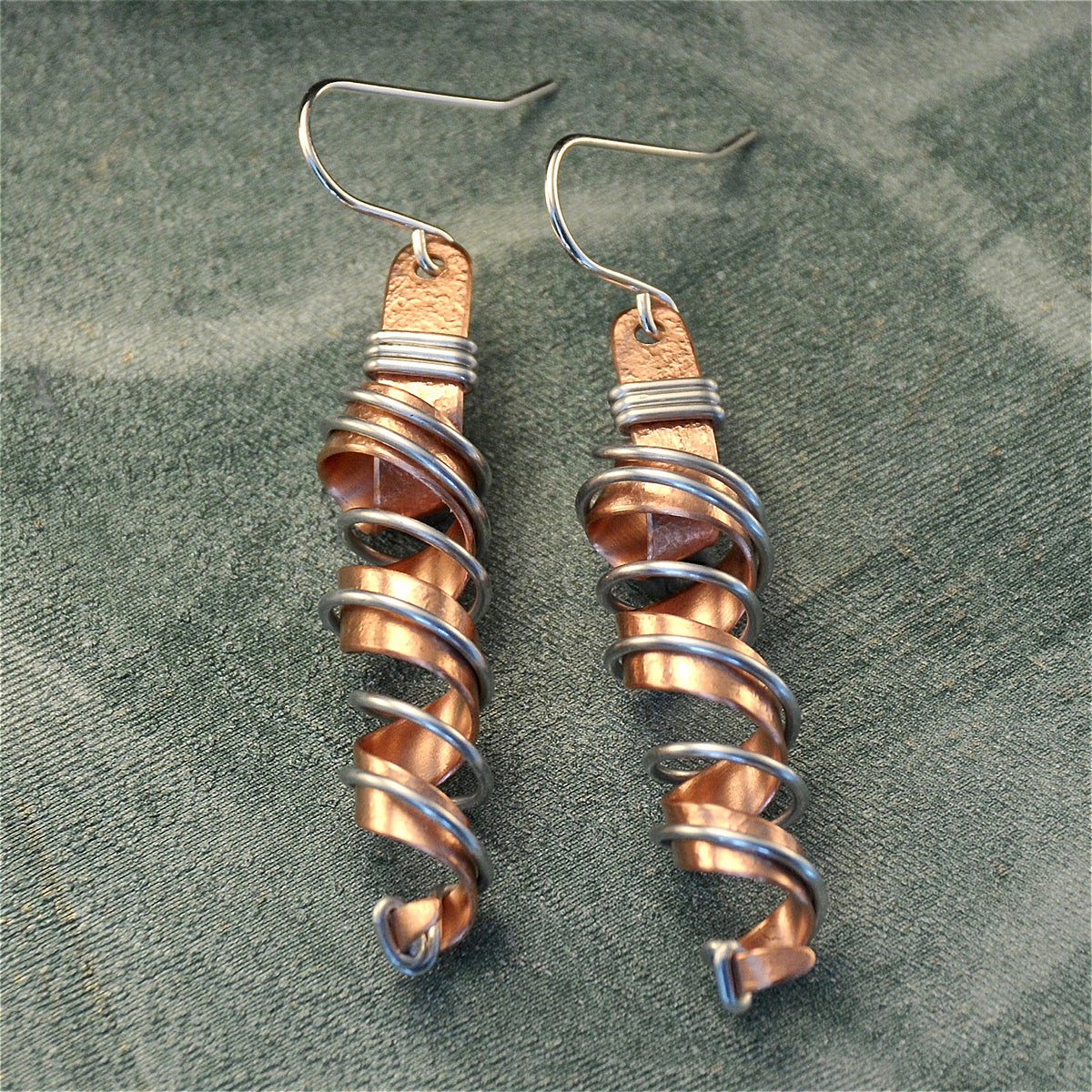 Tall wire wrapped twirly copper earrings – Route 102 HMG